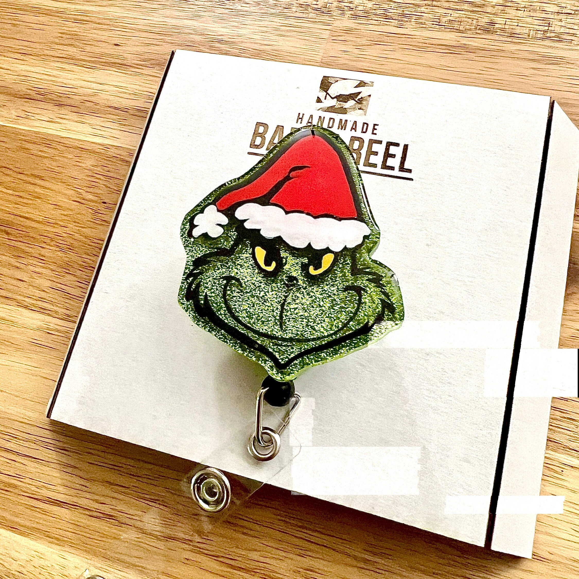 Grinch ID Badge Reel | Grinch Christmas ID Holder, Glitter Badge Reel ...