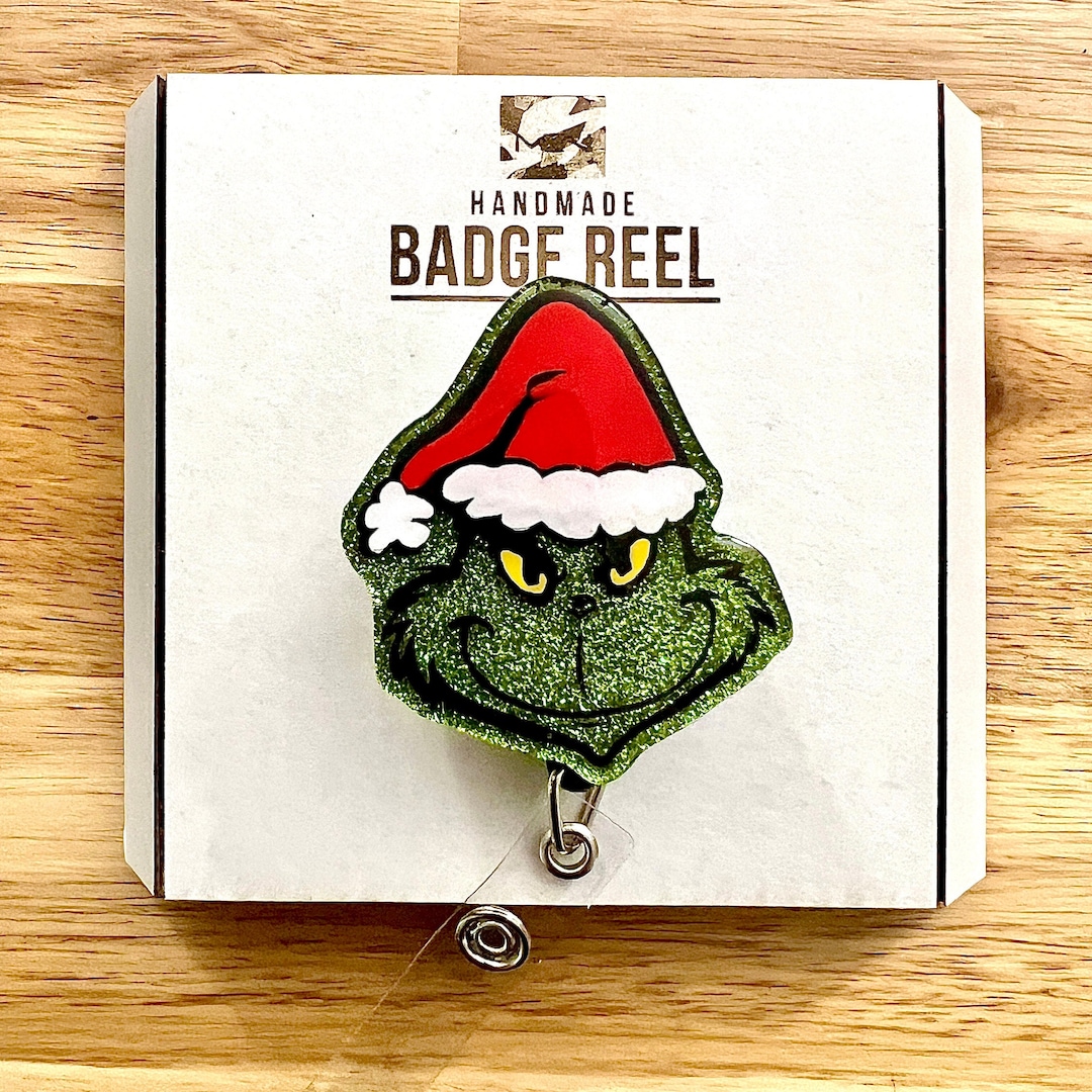 Grinch ID Badge Reel | Grinch Christmas ID Holder, Glitter Badge Reel ...