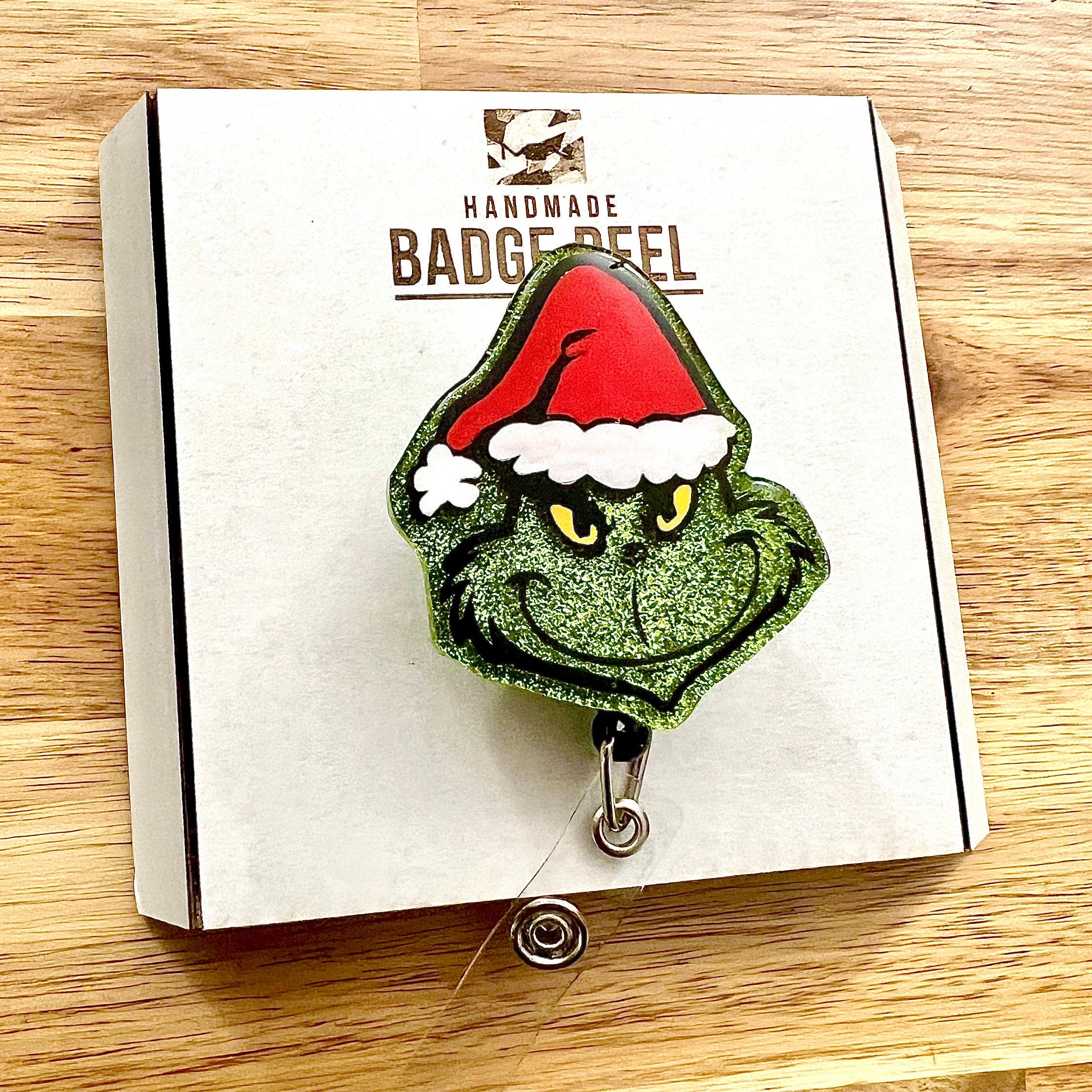 Grinch ID Badge Reel | Grinch Christmas ID Holder, Glitter Badge Reel ...