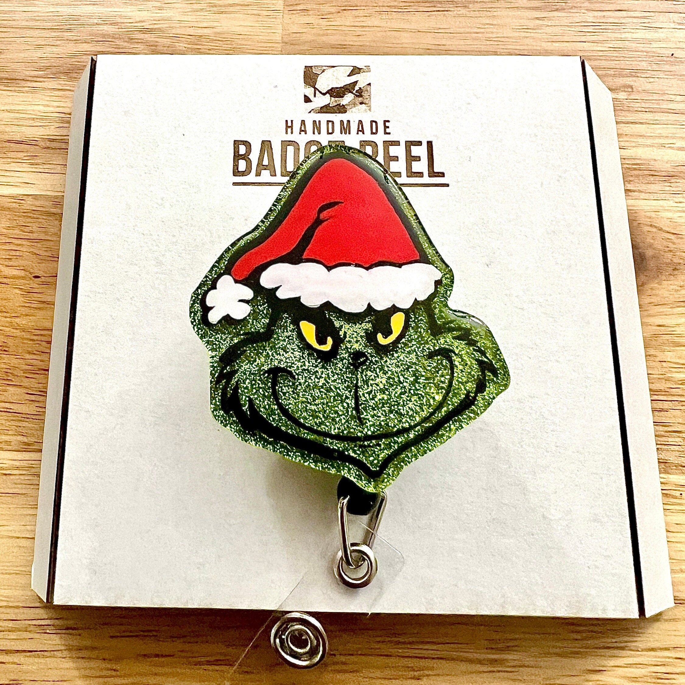 Grinch ID Badge Reel | Grinch Christmas ID Holder, Glitter Badge Reel ...