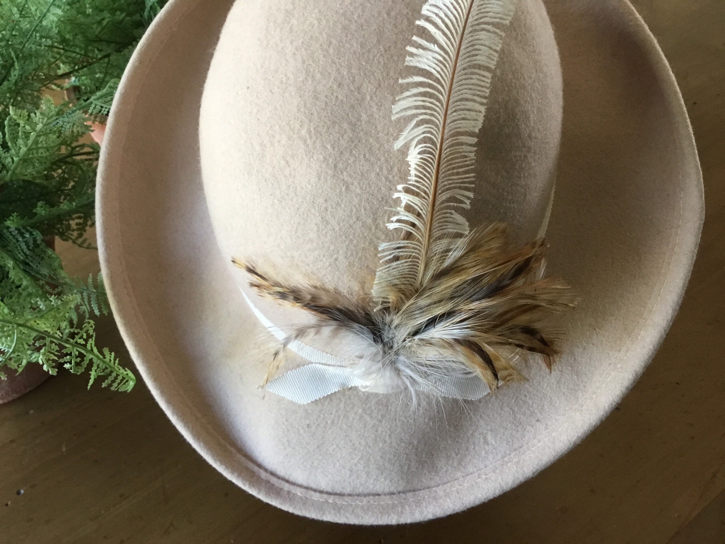Cream Color Hat With Feather Detail - Etsy