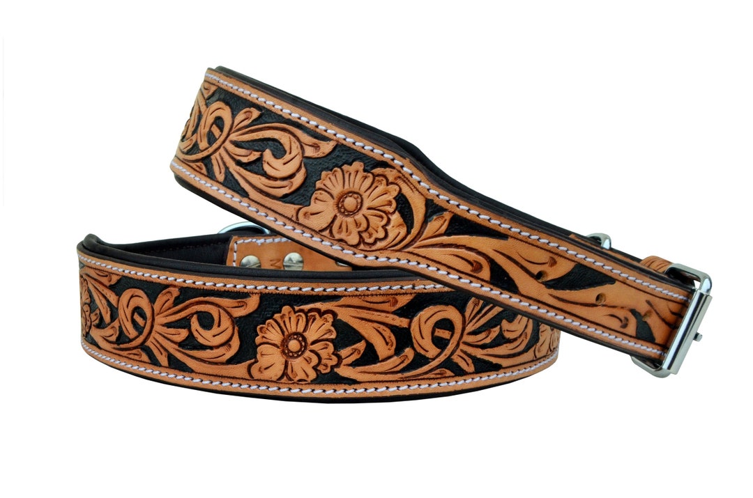 Personalized Western Dog Collar Hand Tooled Hand Crafted Padded Genuine ...