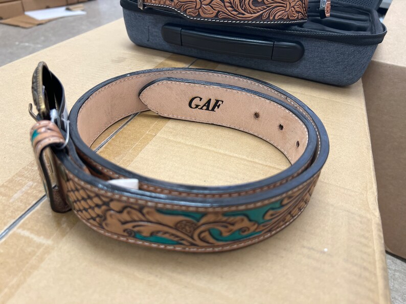 Personalized Genuine Leather Western Hand Tooled Ranger Belt AF30HQ015 ...