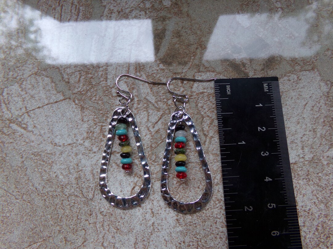 Silver Colored Teardrop With Beads Earrings - Etsy