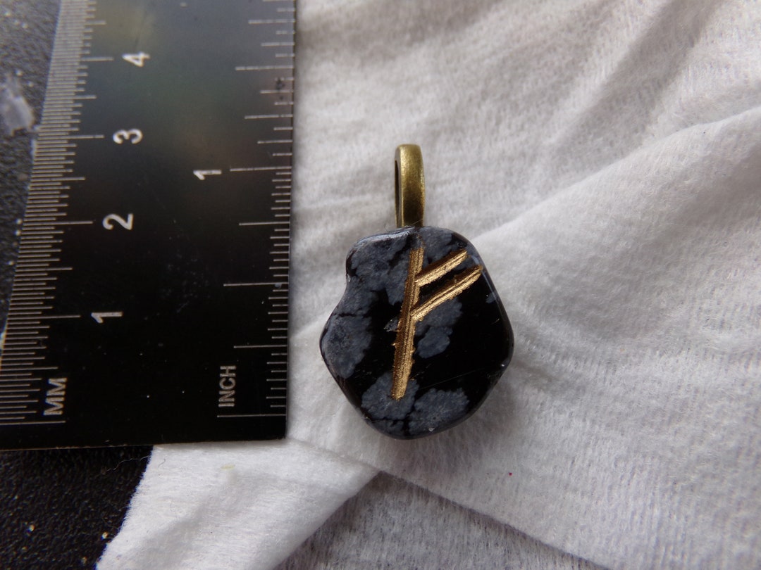 Snowflake Obsidian Frey/fehu/feoh Rune Stone Pendant Crystal Witch ...