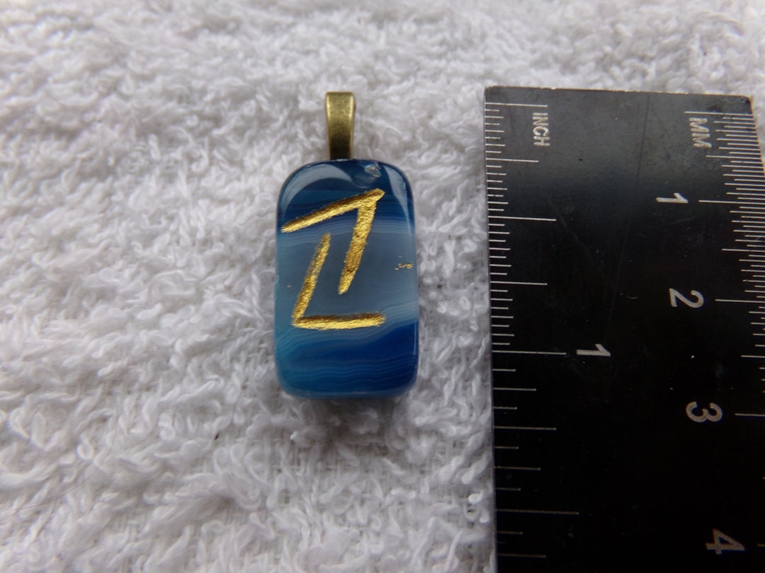 Jera/ger Genuine Blue Onyx Rune Stone Pendant Crystal Witch Magick ...
