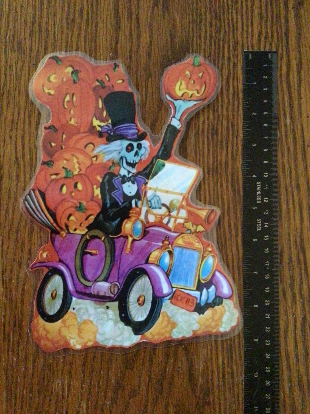 Vintage Halloween Skeleton Driving Old-fashioned Car Laminated Cut Out ...