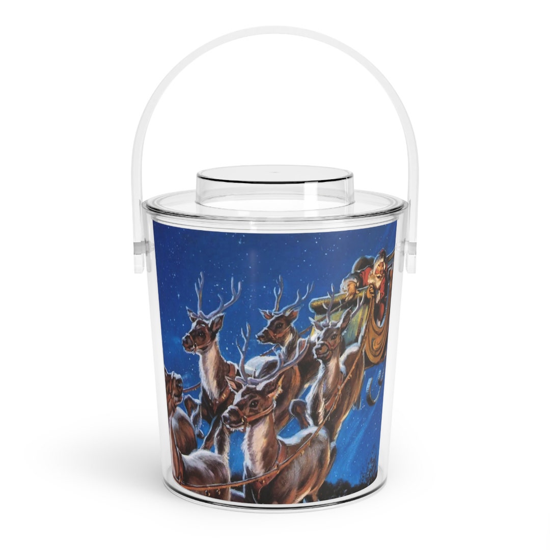 Santa With Flying Reindeer Sleigh Christmas Yuletide Ice Bucket With ...