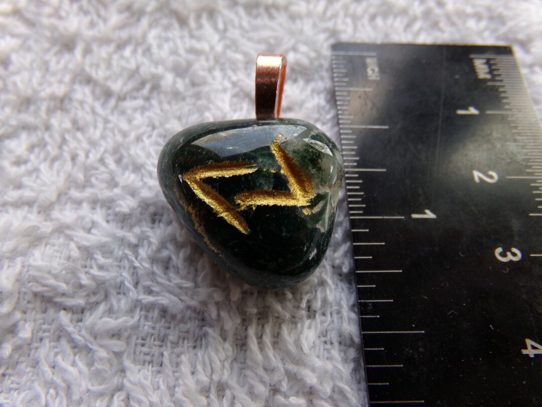 Jera/ger Genuine Moss Agate Rune Stone Pendant Crystal Witch Magick ...