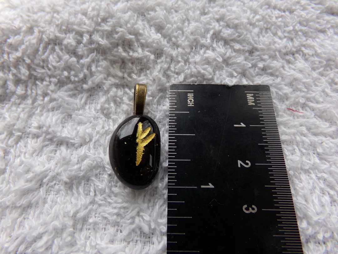 Black Onyx Frey/fehu/feoh Rune Stone Pendant the Crystal Witch Magick ...