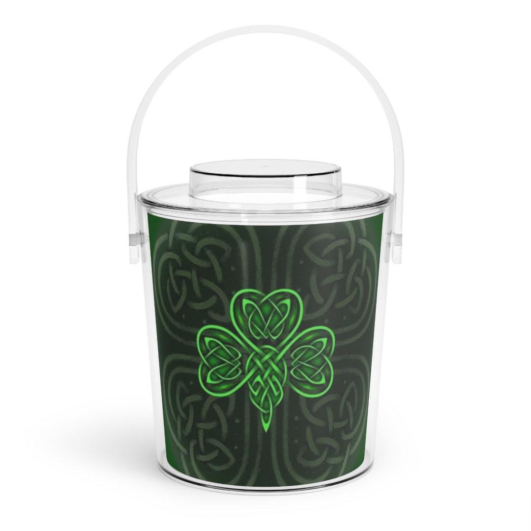 Celtic Knotwork Shamrock Clover St. Patrick's Day Ice Bucket With Tongs ...