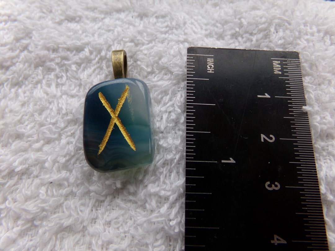 Gebo/gyfu/geofu/gifu Genuine Blue Onyx Rune Stone Pendant Crystal Witch ...
