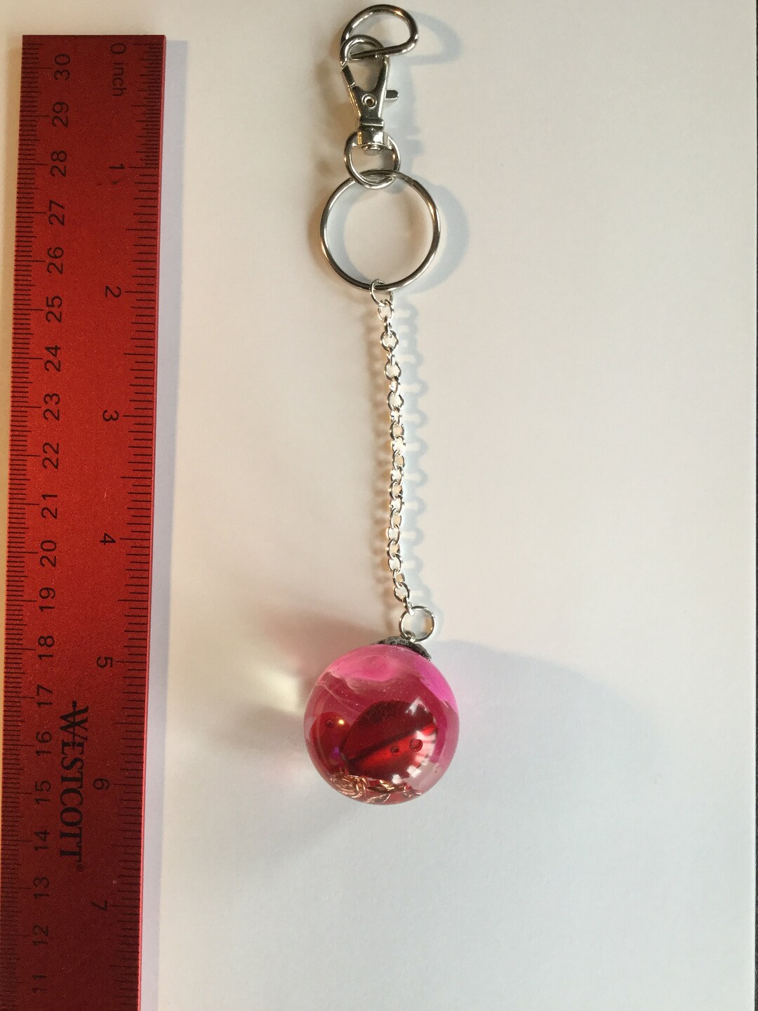 Romantic Red Sphere With Rose Charm Keychain - Etsy