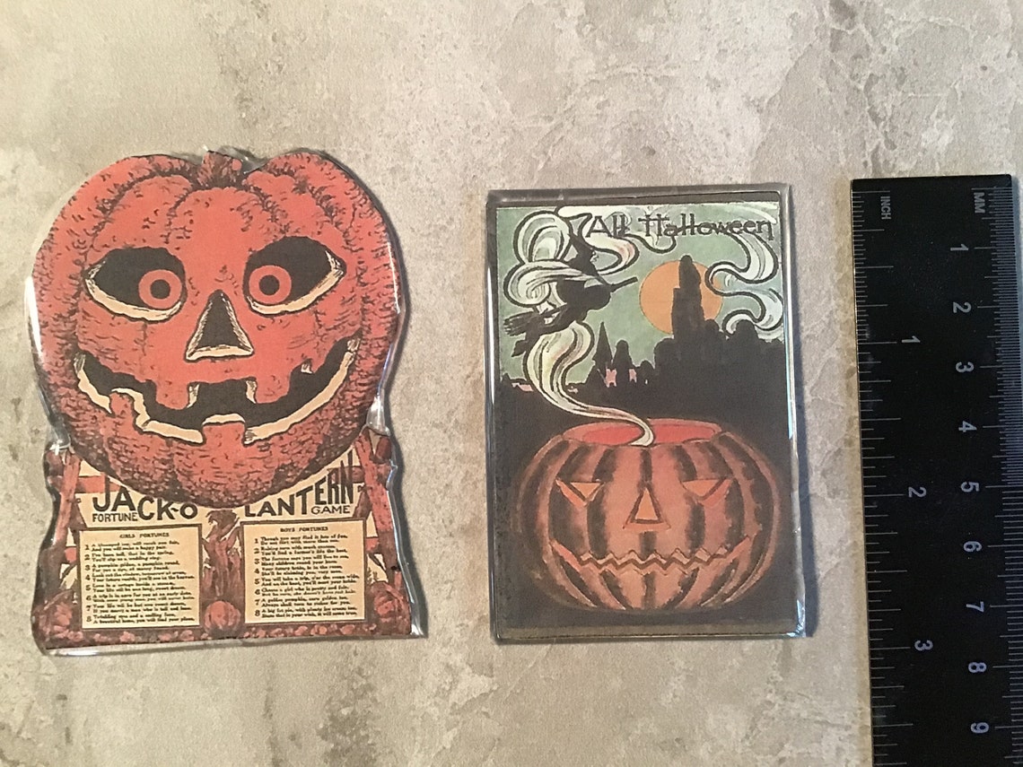 Vintage Look Halloween Ephemera Refrigerator Magnets Crystal Witch ...
