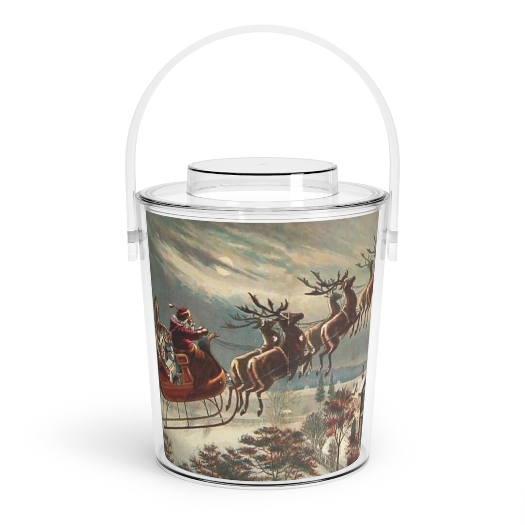 Victorian Santa in Sleigh With Reindeer Flying Over Town Christmas ...