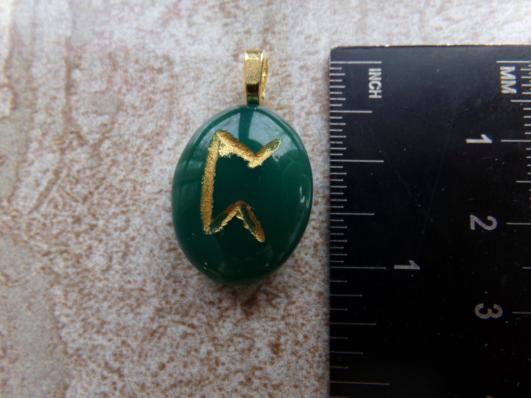 Perthro/perth/pertho/pertra/peorth Green Onyx Rune Stone Pendant ...
