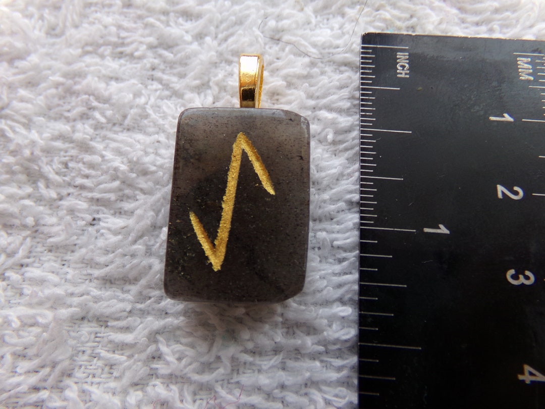 Eihwaz/erwaz/eo/eoh Genuine Grey Adventurine Rune Stone Pendant Crystal ...