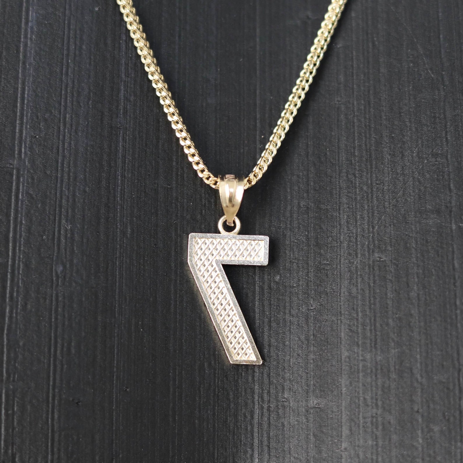 10K Number 7 Pendant Franco Chain Necklace Set Diamond Cut | Etsy