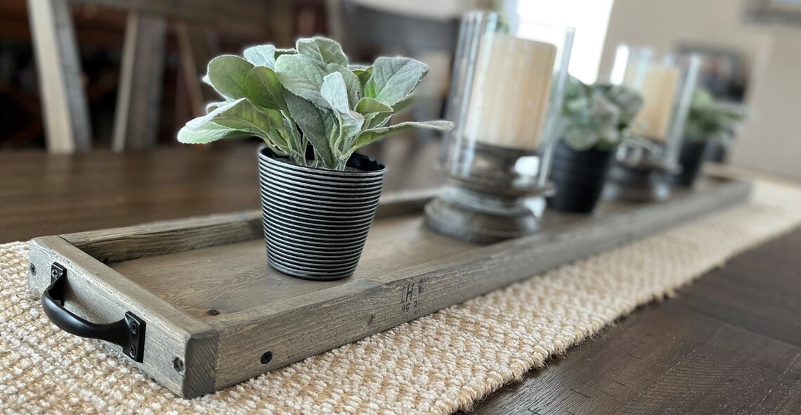 7" Width X 2 to 6 Feet - Rustic Farmhouse Long Wood Tray With Handles ...