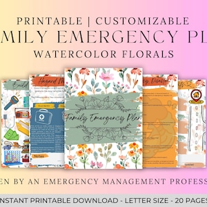 Family Emergency Plan Binder Printable | Cute Aesthetic Watercolor ...