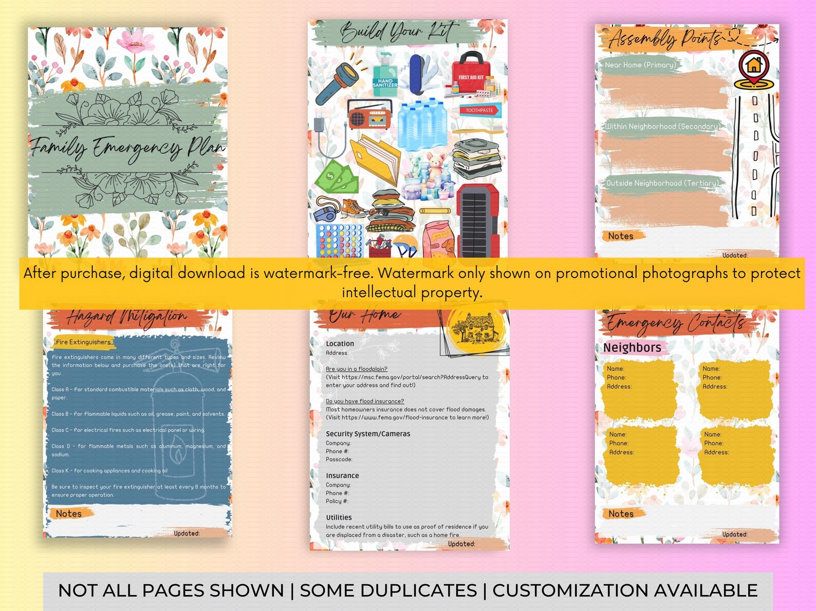 Family Emergency Plan Binder Printable | Cute Aesthetic Watercolor ...