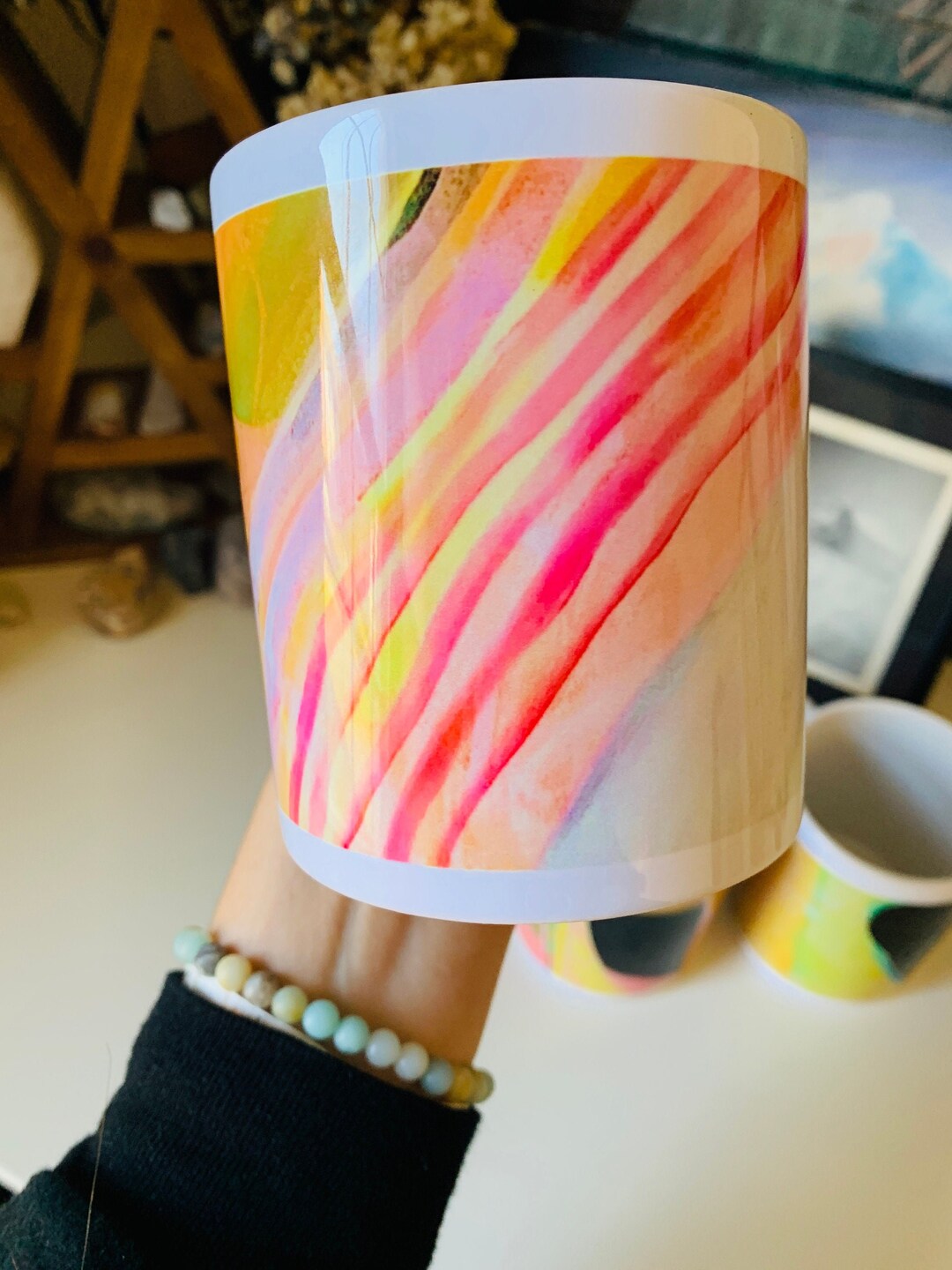 Mug Art Red Striped Abstract Blue Original Painting Print Artsy Gift ...