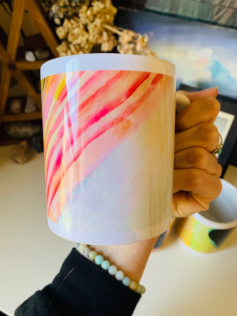 Mug Art Red Striped Abstract Blue Original Painting Print Artsy Gift ...