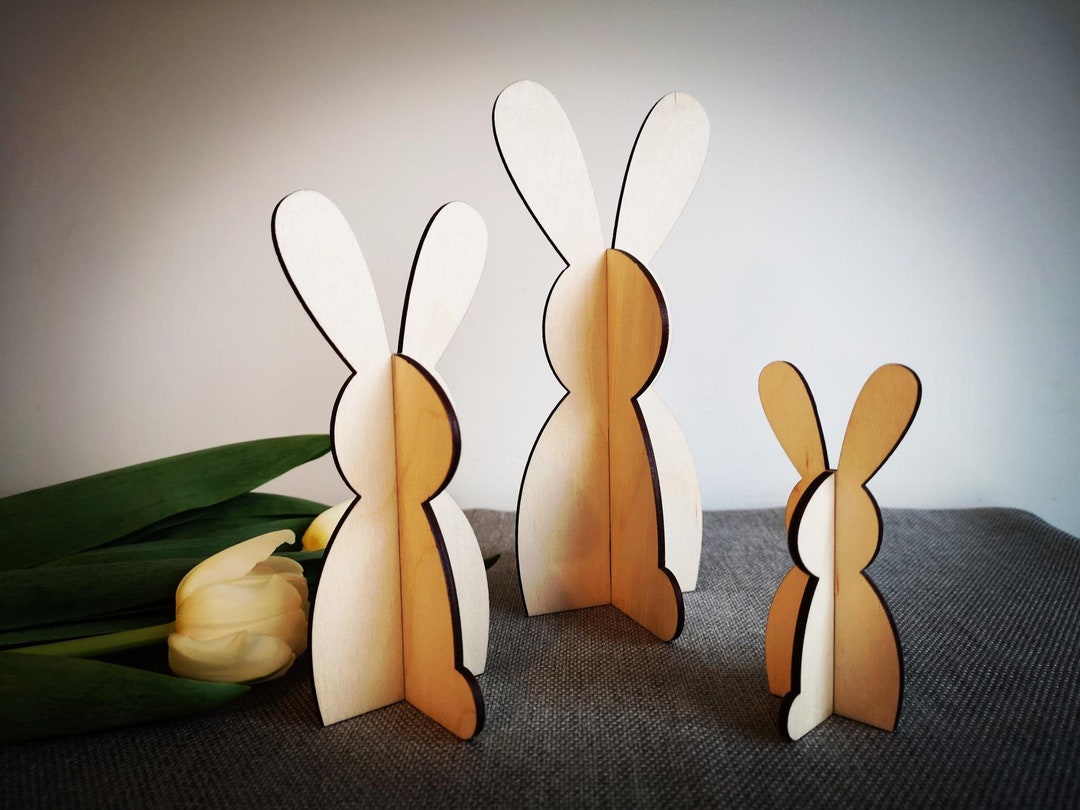 Set of 3 Wooden Easter Bunnies | Easter Table Decor | Freestanding ...