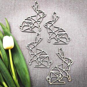 Set of 10 Wooden Geometric Bunnies | Easter Table Decor | Polygonal ...