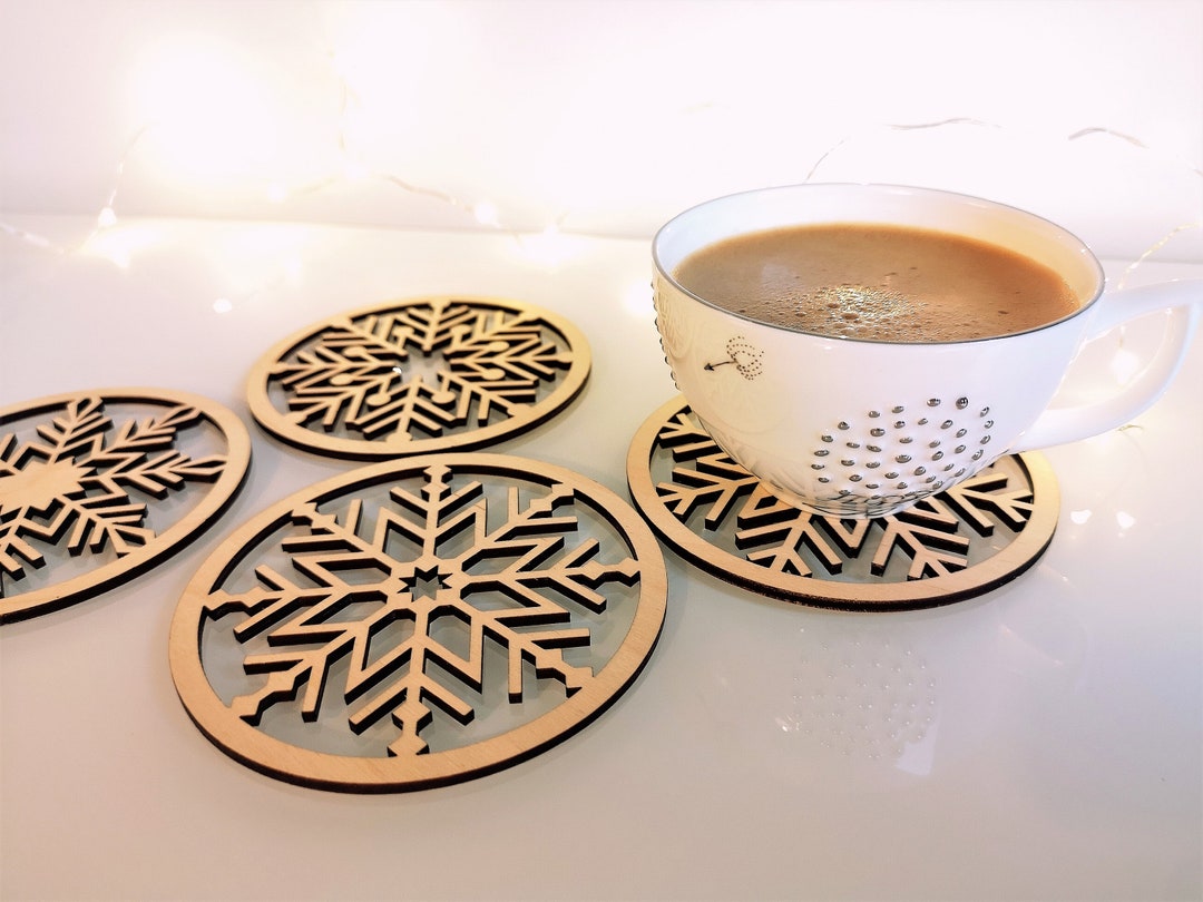 Natural Wood Coasters Winter - Christmas Themed Ornaments- Laser Cut ...