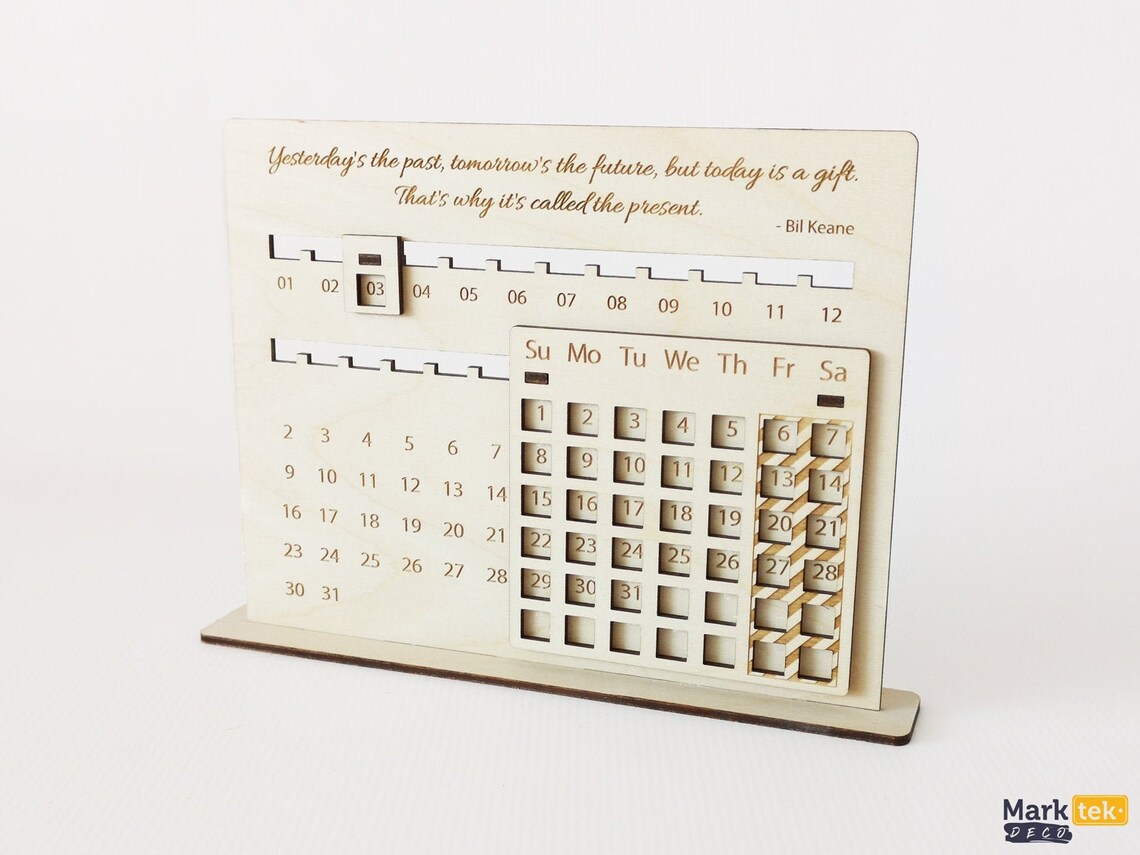 Custom Wooden Perpetual Desk Calendar. New Year Gift With Personalized ...