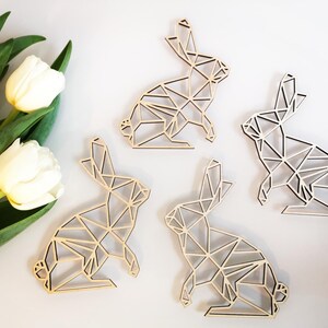 Set of 10 Wooden Geometric Bunnies | Easter Table Decor | Polygonal ...