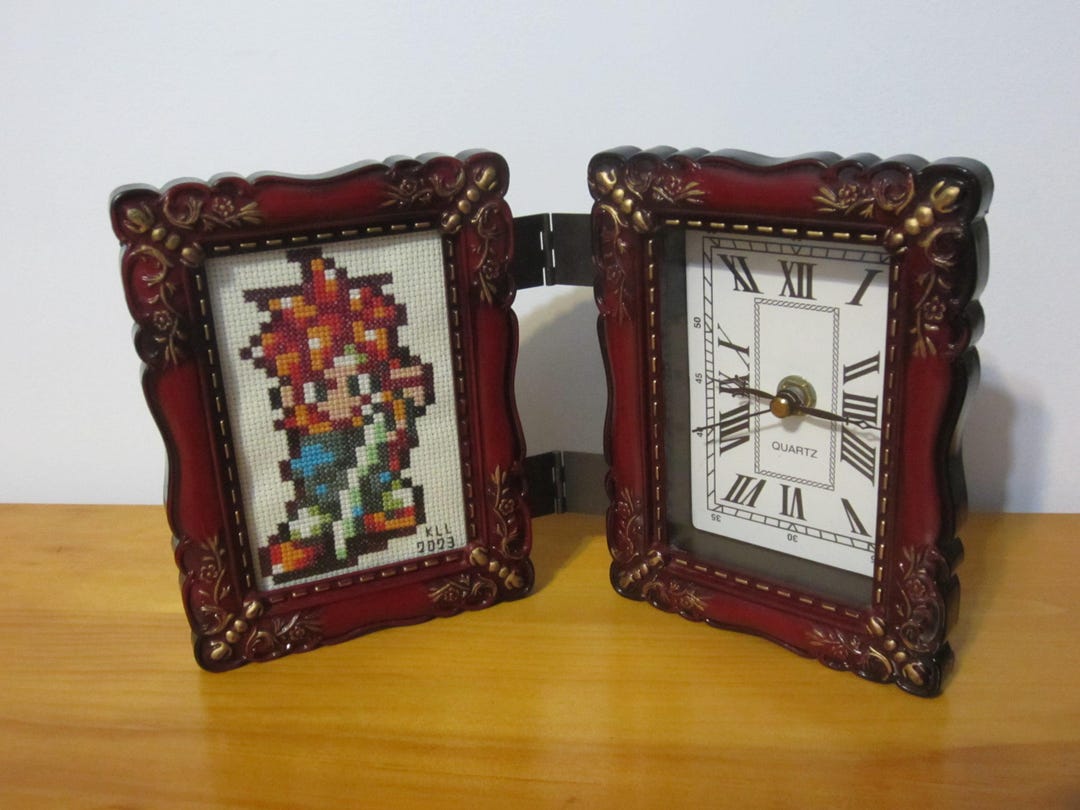 Crono From Chrono Trigger: Framed Cross Stitch With Clock - Etsy