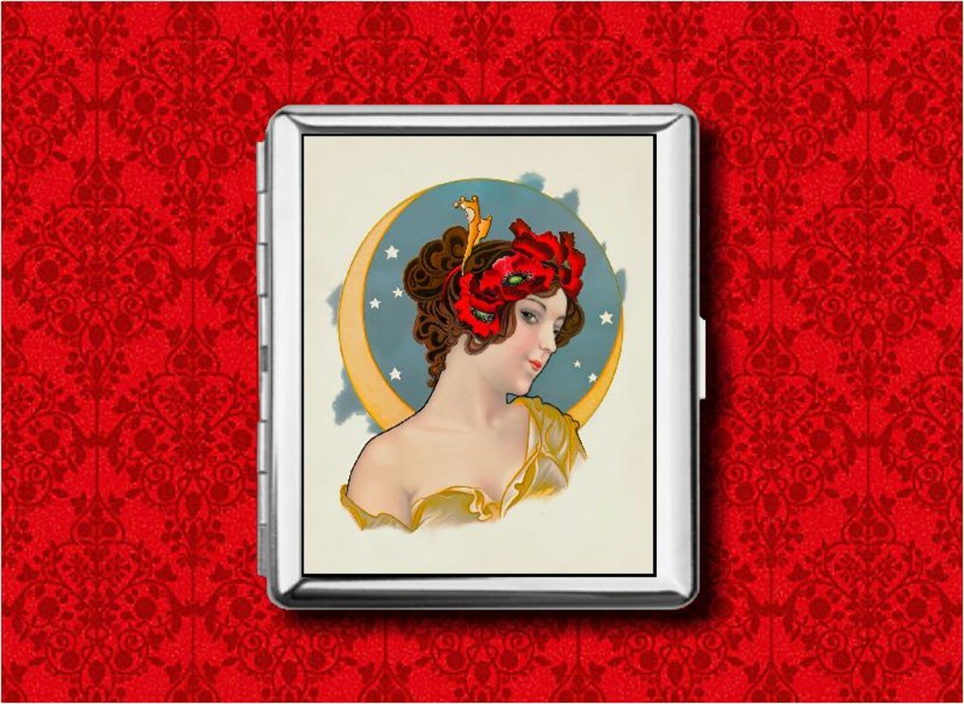 Moon Goddess Flapper Pin up Stars Art Nouveau Poppy Flowers Vintage ...
