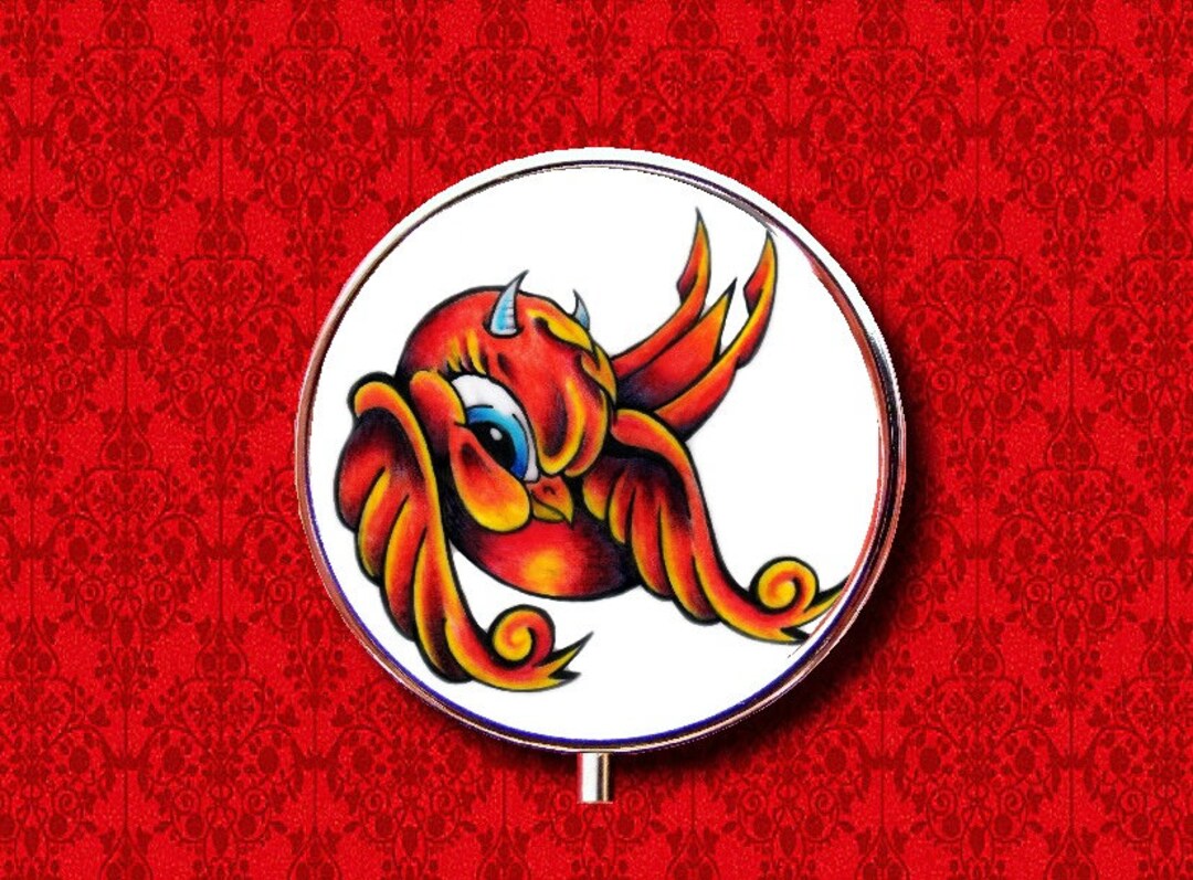 Devil Swallow Bird Tattoo Horns Flash Ring Trinket Stash Medicine ...