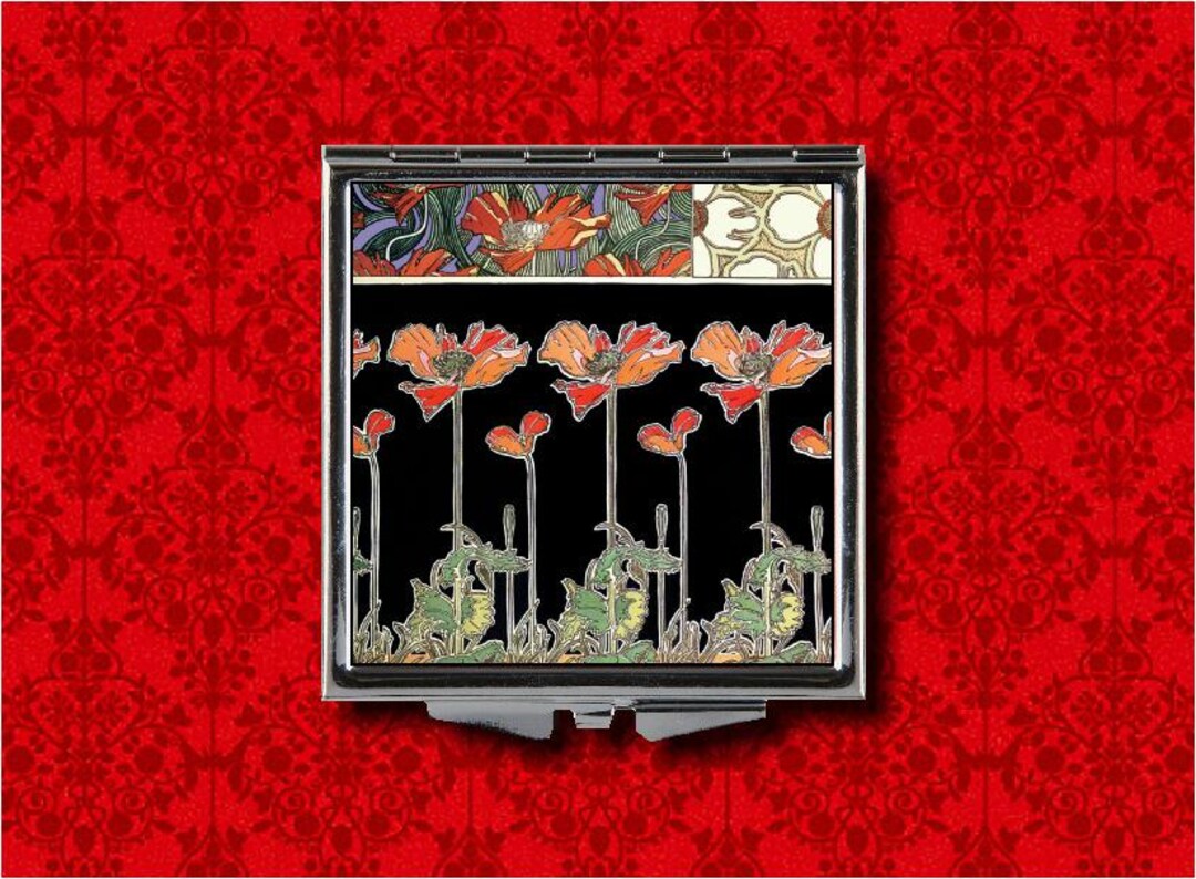 Art Nouveau Poppies Poppy Flower Floral Deco Vintage Style Metal Makeup ...
