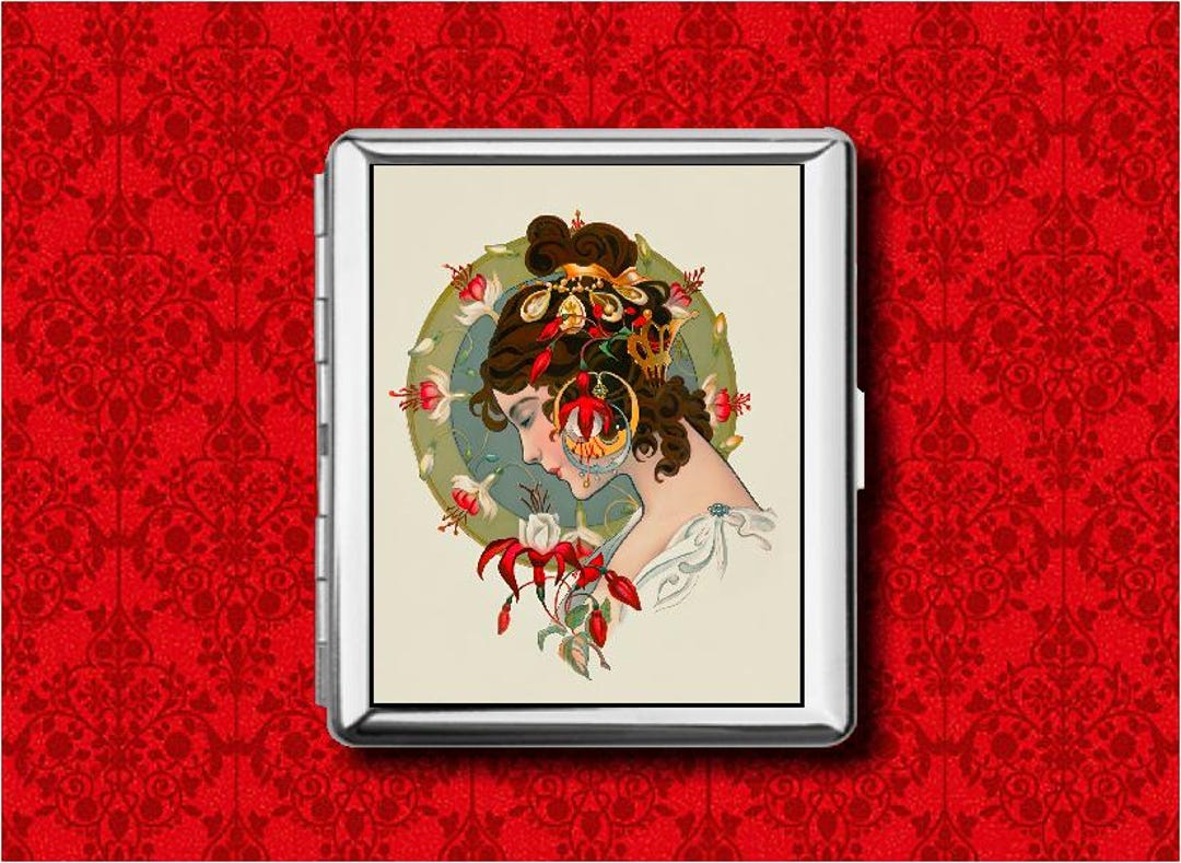 Gypsy Goddess Flapper Pin up Art Nouveau Flowers Vintage Metal Wallet ...