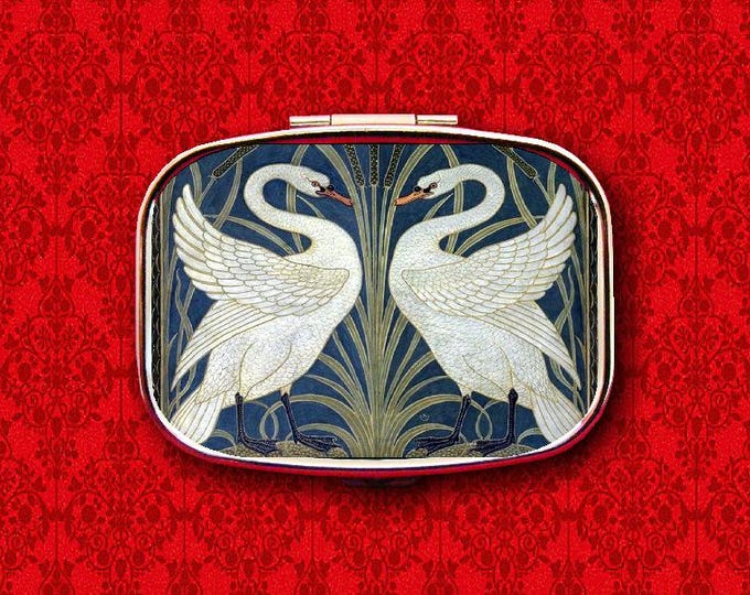Vintage Jewelry Box Enamel Burgundy Pearl Inlay Swans Ornate Hardware ...