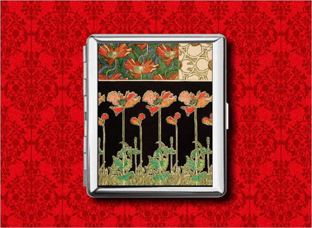 Art Nouveau Poppies Poppy Flowers Floral Pattern Deco Metal Wallet ...