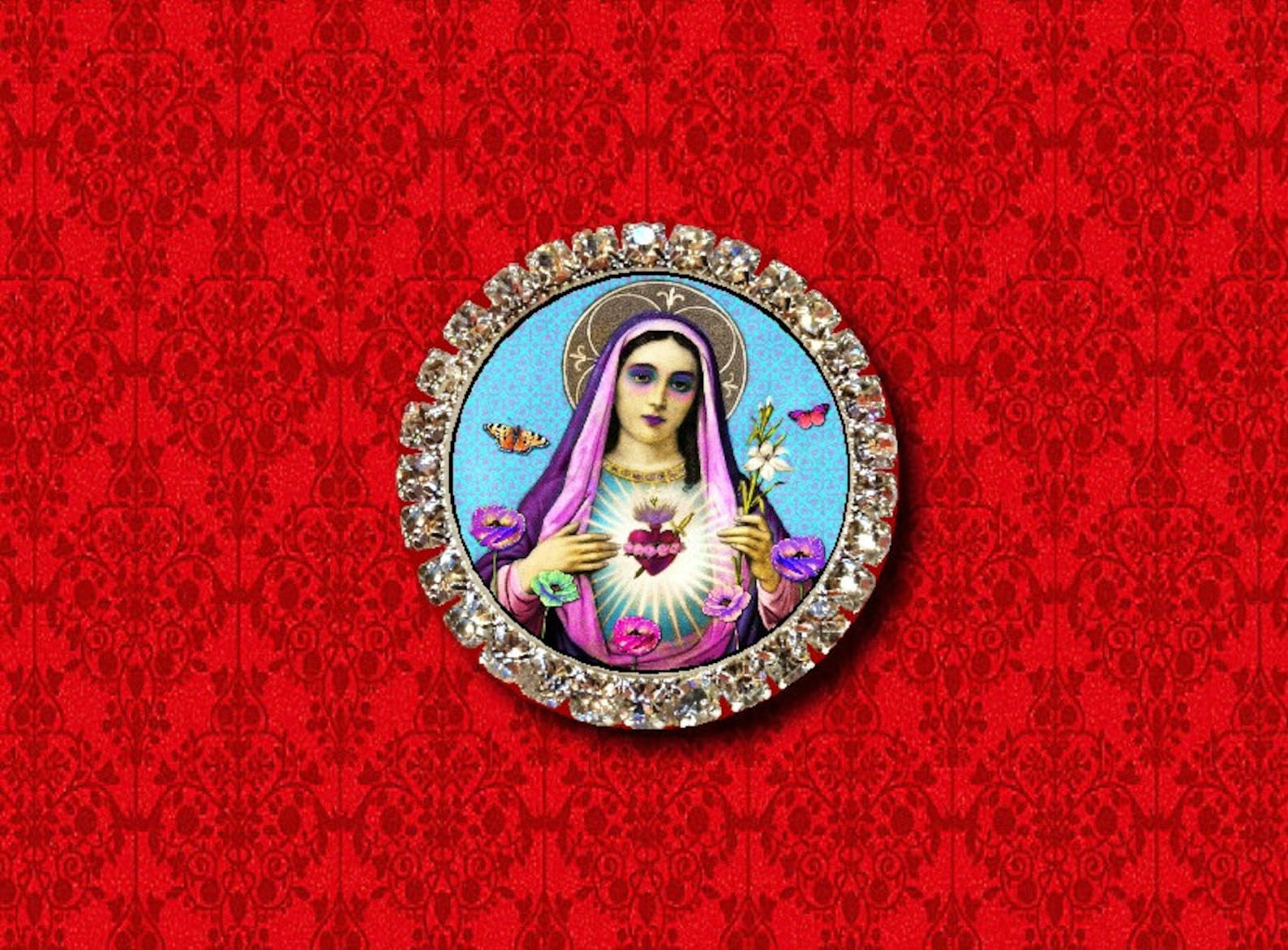 Immaculate Heart of Mary Virgin Crown Halo Saint Butterflies Flowers ...
