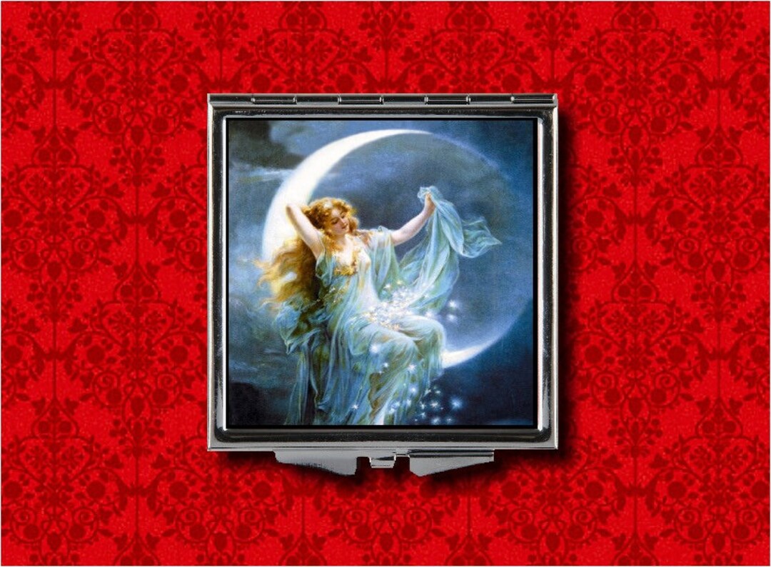 Moon Fairy Goddess Blue Pin up Girl Stars Vintage Style Metal Makeup ...