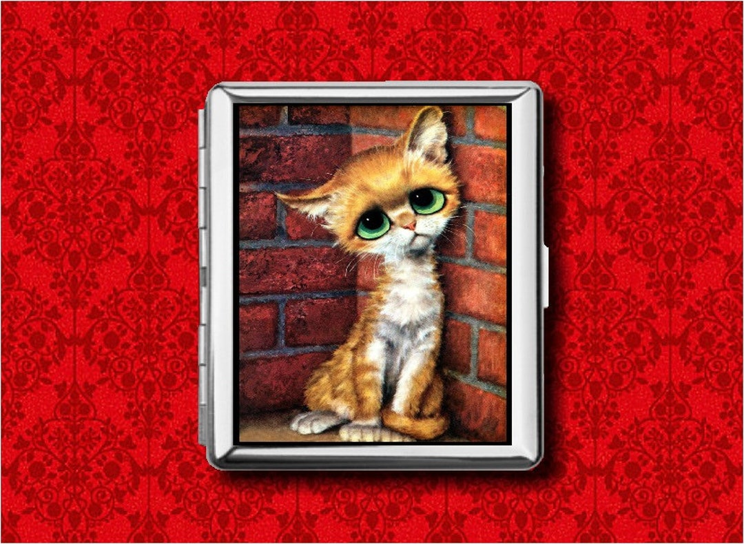 Big Eyed Pity Kitty Sad Cat Gig Metal Wallet Stash Credit Card Business ...