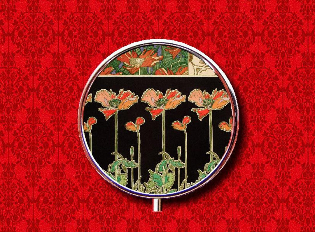 Art Nouveau Poppies Poppy Flower Floral Vintage Deco Ring Trinket Stash ...