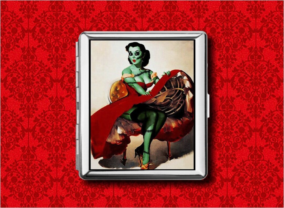 Zombie Pin up Girl Vintage Red Dress Metal Wallet Stash Business Credit ...