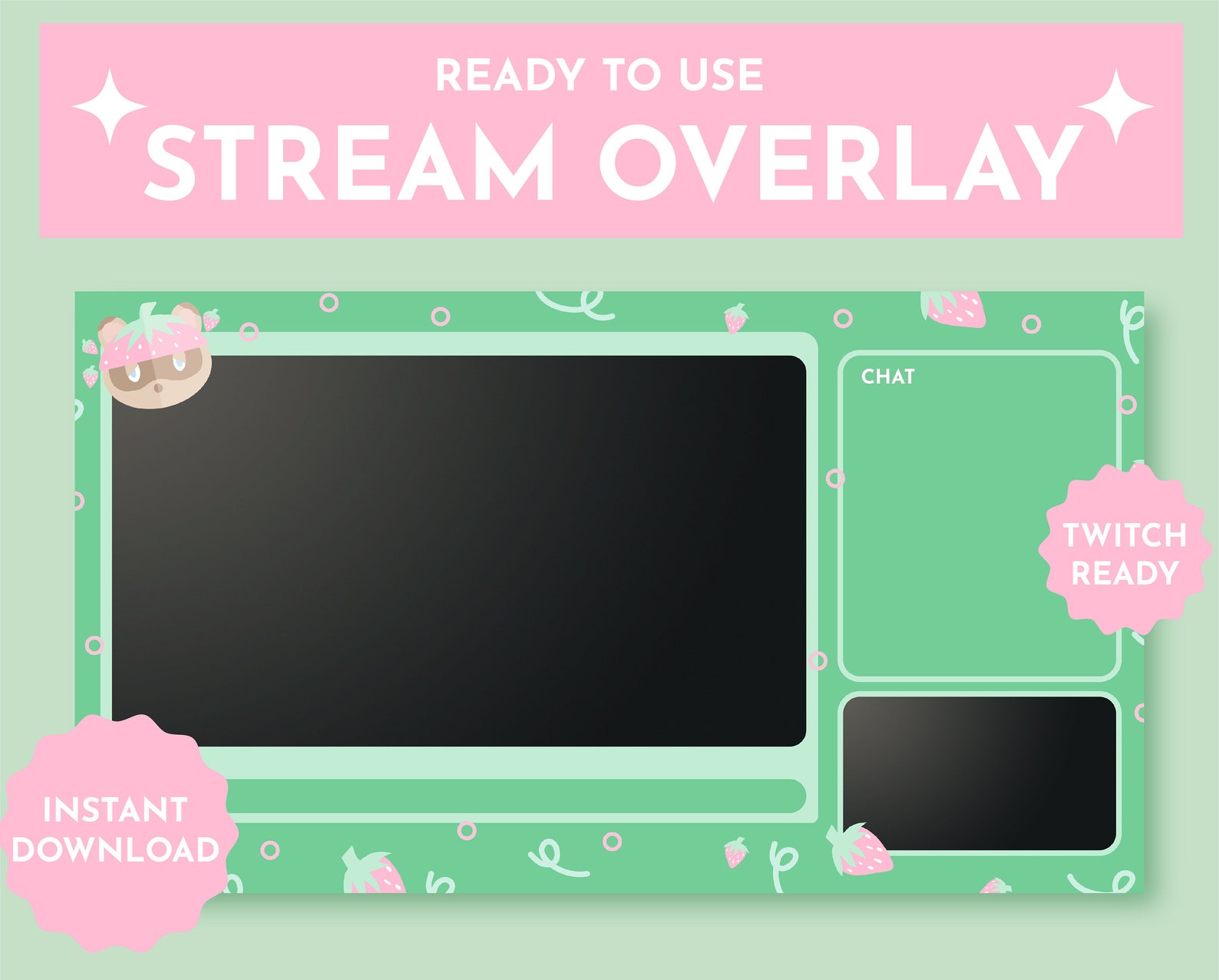 Tom Nook Strawberry Animal Crossing Overlay Twitch Stream | Etsy