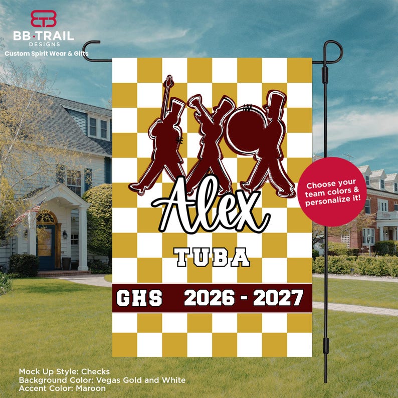 Personalized Band Garden Flag, Custom Name, Team Colors Yard Decor Gift ...