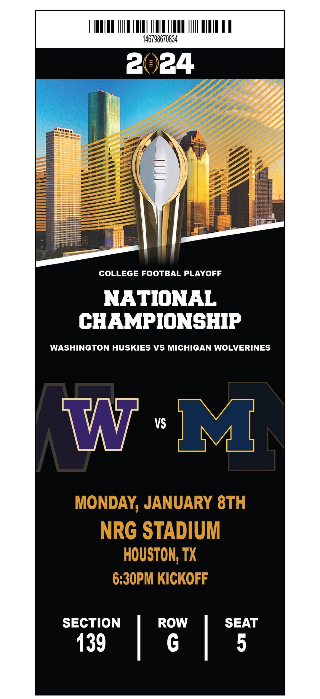 CFP 2024 National Championship washington Vs. Michigan Custom Commemorative Ticket - Etsy