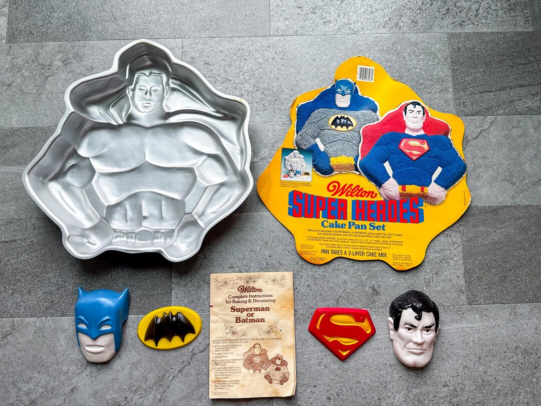 Vintage 1977 Wilton Super Hero Cake Pan Set Superman and Batman - Etsy