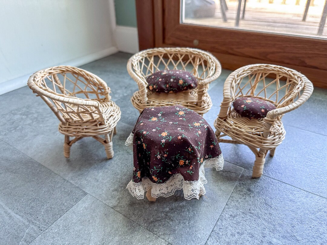 Vintage Wicker Rattan Doll Furniture Set Chairs, Loveseat, Table Boho ...
