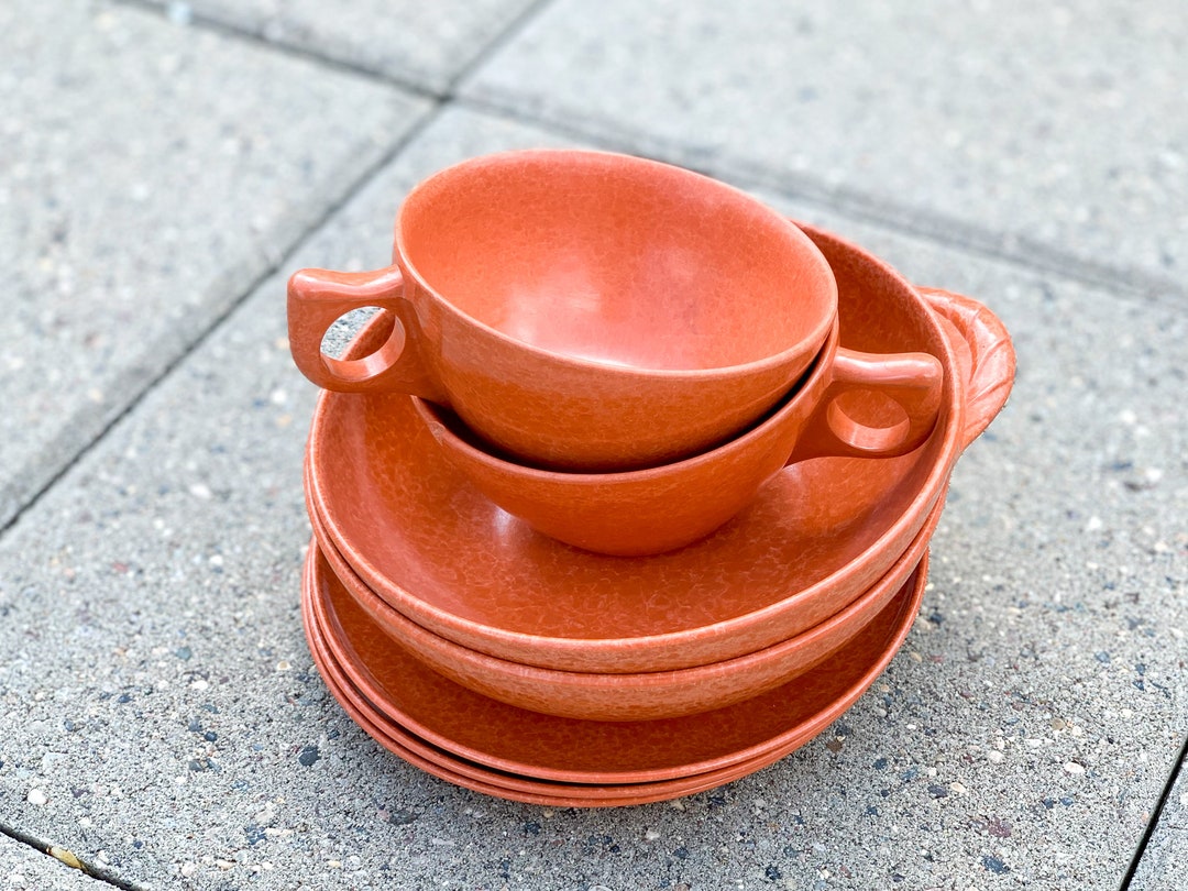 Vintage Set of 7 Melamine Melmac Color Flyte Branchell Orange Dishes ...